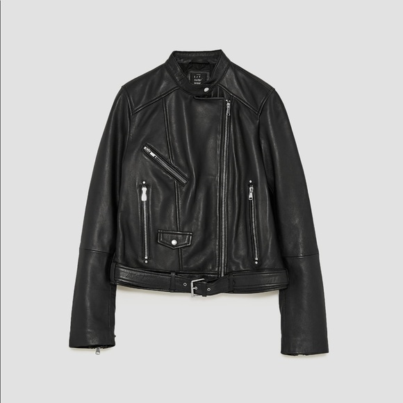 Zara | Jackets & Coats | Zara Black Leather Motorcycle Biker Jacket ...